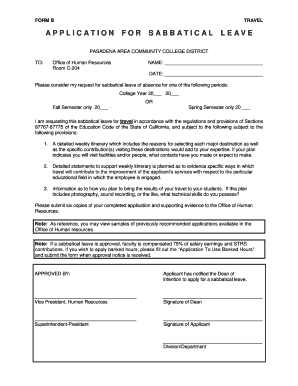 Fillable Online FORM B: Application for Sabbatical Leave - Human ...