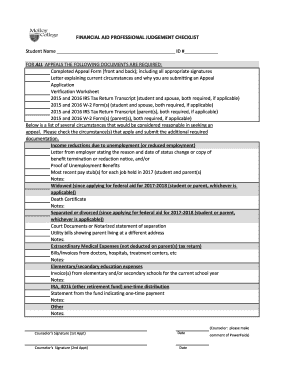 Fillable Online FINANCIAL AID PROFESSIONAL JUDGEMENT CHECKLIST Fax ...