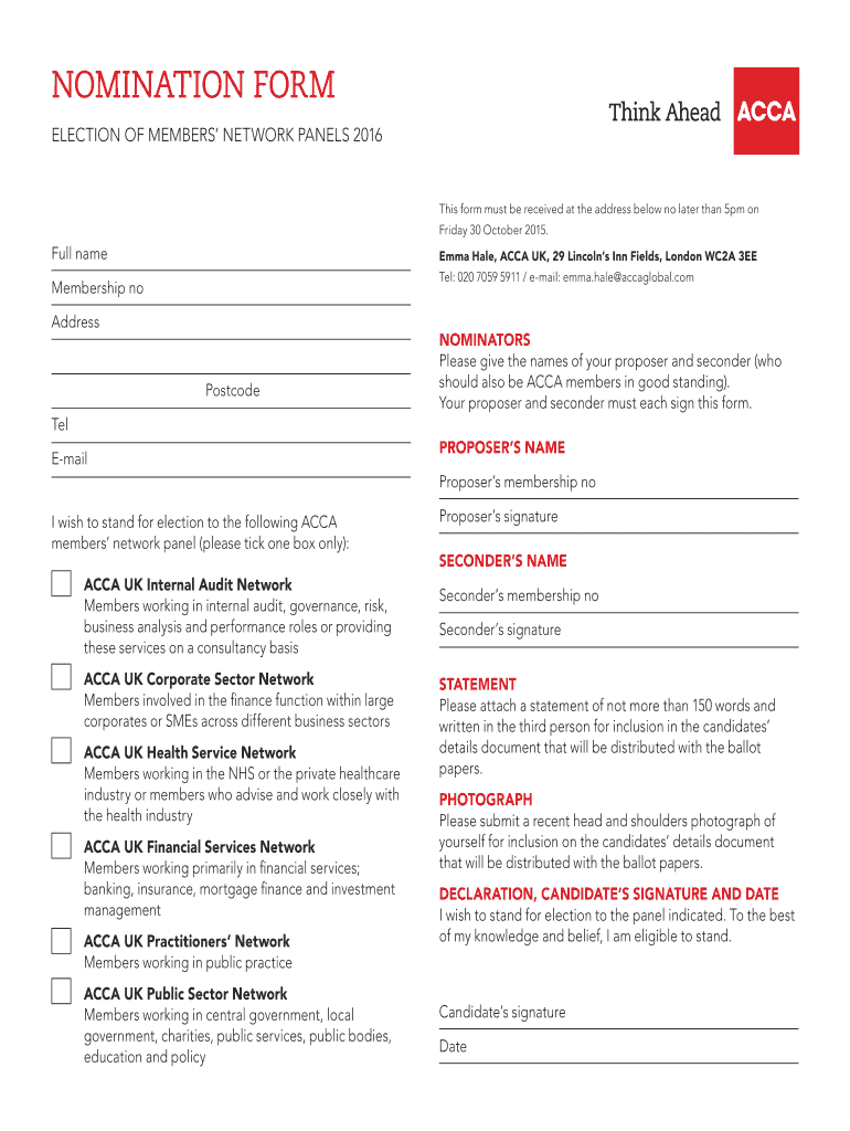 Fillable Online NOMINATION FORM - Association of Chartered Certified ...