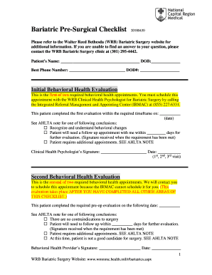 Fillable Online Bariatric Pre-Surgical Checklist Fax Email Print ...