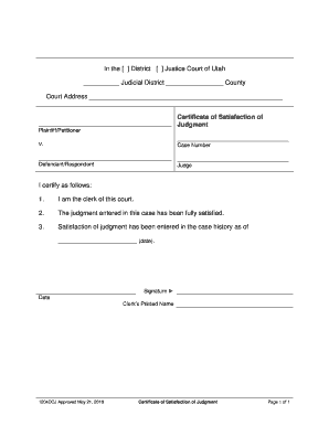 Fillable Online Certificate of Satisfaction of Judgment. Certificate of ...
