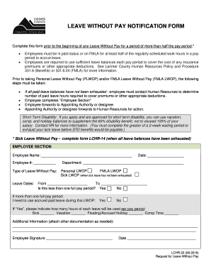 Fillable Online LEAVE WITHOUT PAY NOTIFICATION FORM - larimer.org Fax ...