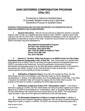 Fillable Online QDRO Procedures and Sample - Ohio Deferred Compensation ...