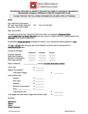 Fillable Online Loss of Income Verification Form - Ohio 457 Fax Email ...