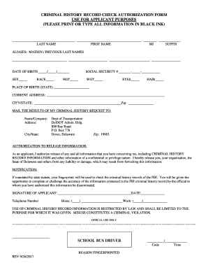 Fillable Online criminal history record check authorization form use ...