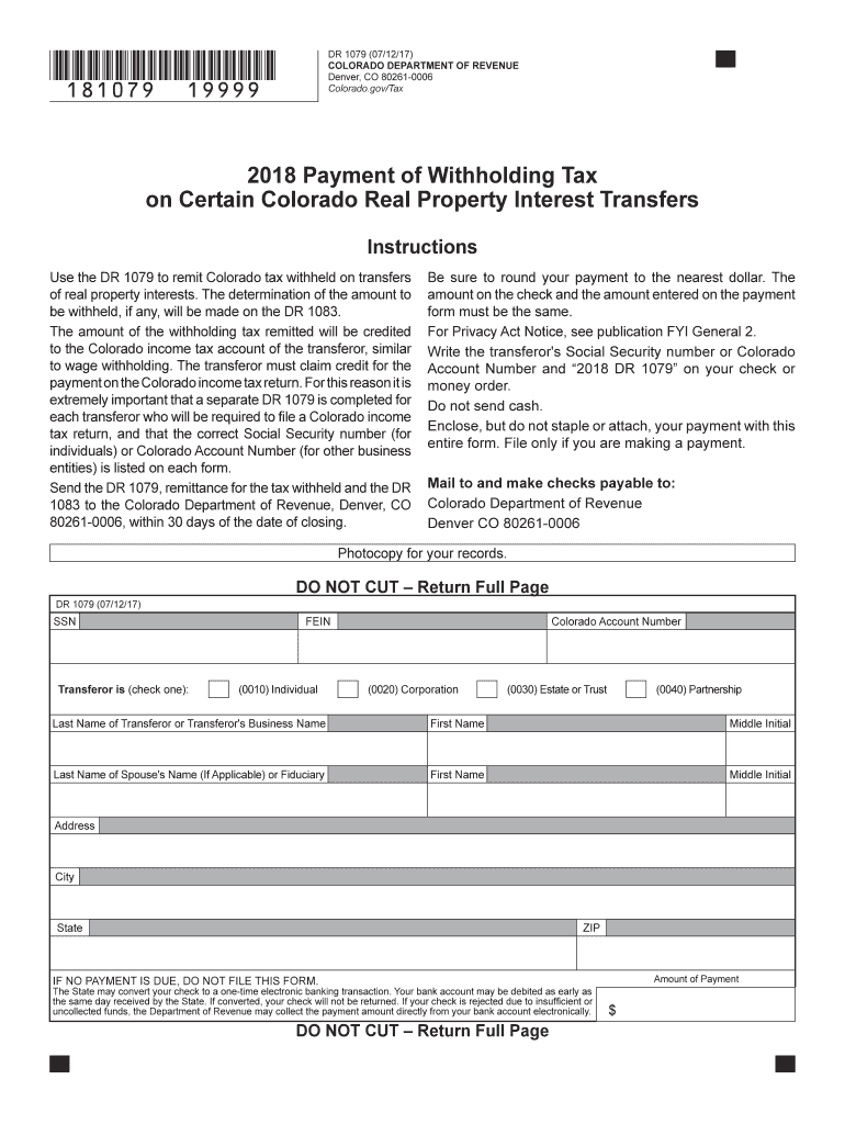 Fillable Online 2018 Payment of Withholding Tax on Certain Colorado ...