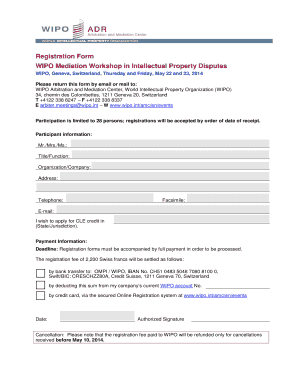 Fillable Online Registration Form WIPO Mediation Workshop in ...