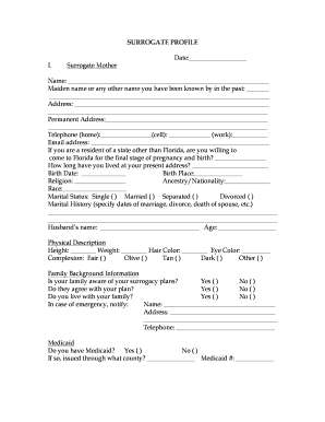 Fillable Online Surrogate PROFILE Fax Email Print - pdfFiller