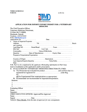 Fillable Online Import and export application form - Veterinary ...