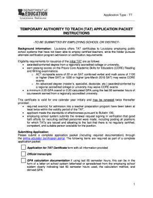 Fillable Online TEMPORARY AUTHORITY TO TEACH (TAT) APPLICATION Fax ...