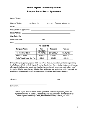 Fillable Online North Fayette Community Center Banquet Room Rental ...