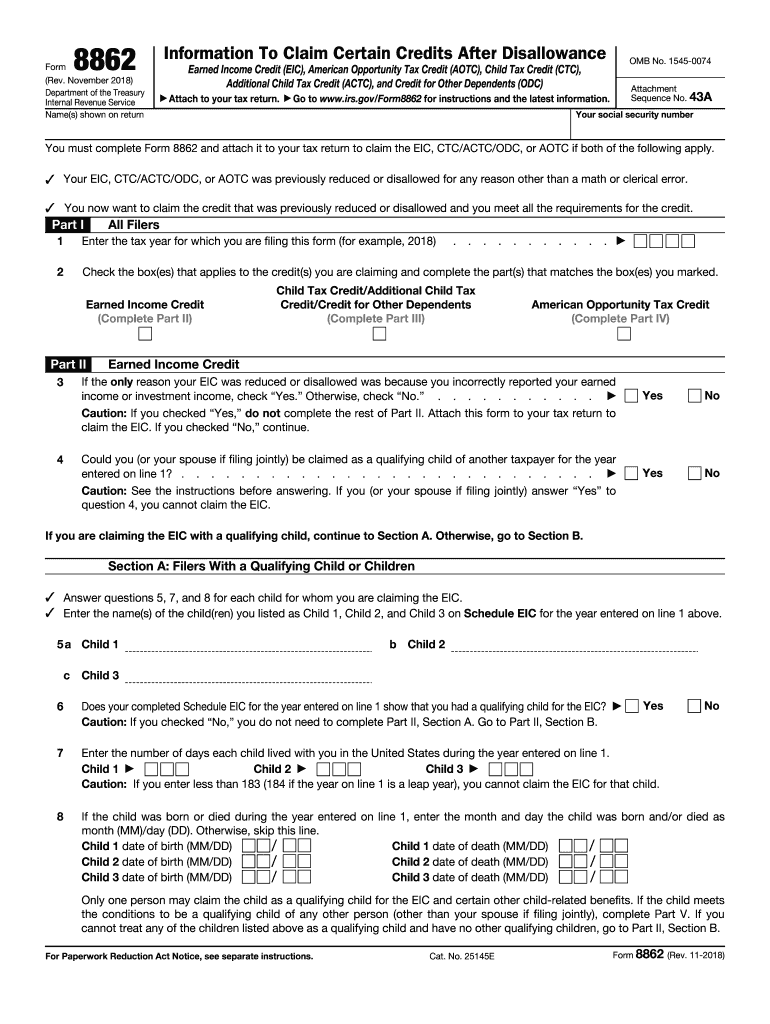 2018 Form IRS 8862 Fill Online Printable Fillable Blank PdfFiller