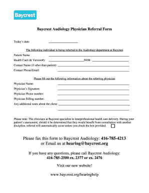 Fillable Online Baycrest Audiology Physician Referral Form Fax Email ...