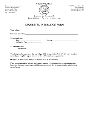 Fillable Online REQUESTED INSPECTION FORM - agriculture.ks.gov Fax ...