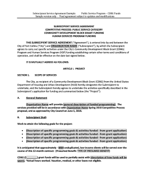 Fillable Online SUBRECIPIENT SERVICE AGREEMENT COMPETITIVE PROCESS: Fax ...