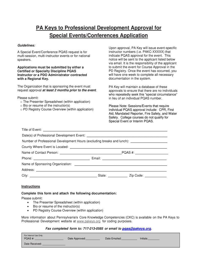 Fillable Online PA Keys to Professional Development Approval for ...