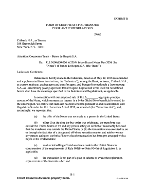 Fillable Online EXHIBIT B FORM OF CERTIFICATE FOR TRANSFER Fax Email ...