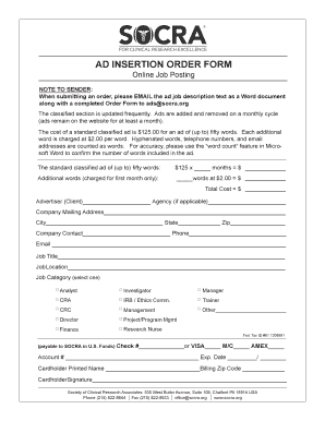 Fillable Online AD INSERTION ORDER FORM - SOCRA Fax Email Print - pdfFiller