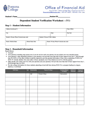 Fillable Online Dependent Student Verification Worksheet(V1) Fax Email Print - pdfFiller