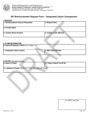 Fillable Online DWC Form-098, SIF Reimbursement Request FormDesignated ...