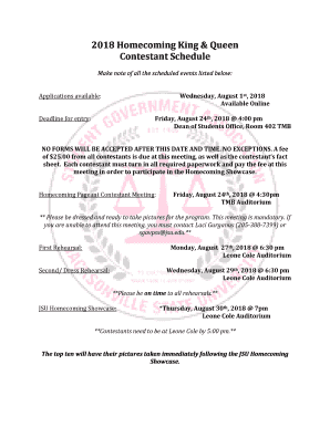 Fillable Online 2018 Homecoming King & Queen Contestant Schedule Fax ...