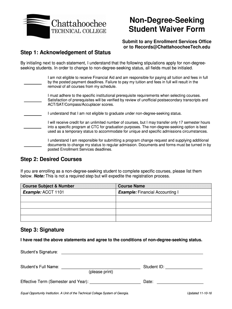 Fillable Online Non-Degree-Seeking Student Waiver Form Fax Email Print ...
