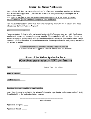 Fillable Online Standard Fee Waiver Application Form (One form per ...