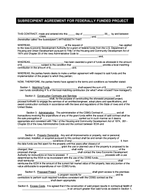 Fillable Online SUBRECIPIENT AGREEMENT FOR FEDERALLY FUNDED PROJECT Fax ...