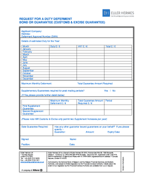 Fillable Online Duty Deferment Guarantee Application Form Fax Email ...