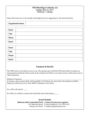 Fillable Online Please fill in the one or two people attending from ...