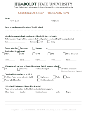 Fillable Online Conditional Admission - Plan to Apply Form - Humboldt College of ... Fax Email ...