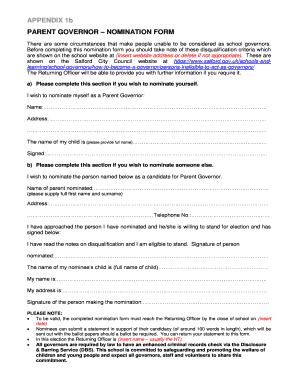 Fillable Online APPENDIX 1b PARENT GOVERNOR NOMINATION FORM Fax Email ...