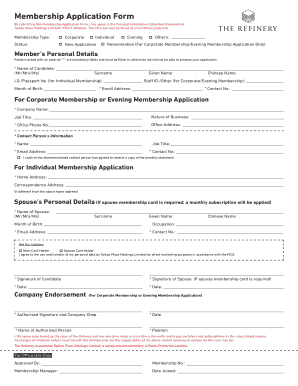 Fillable Online Membership Application Form - Refinery Club Fax Email ...