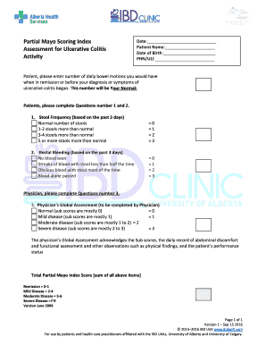 Partial Mayo Scoring Index For Ulcerative Colitis Blank Fillable