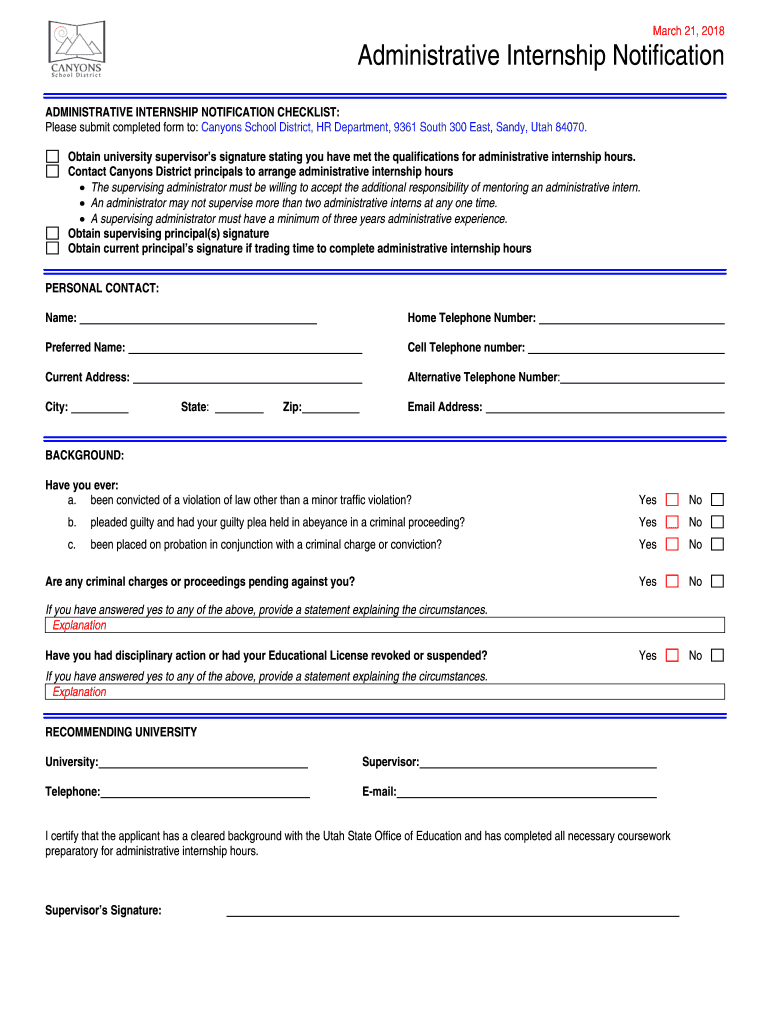 Fillable Online ADMINISTRATIVE INTERNSHIP NOTIFICATION CHECKLIST: Fax ...