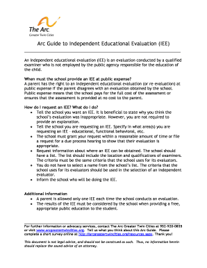 Fillable Online Arc Guide to Independent Educational Evaluation (IEE ...