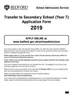 Fillable Online Transfer to Secondary School (Year 7) Application Form ...
