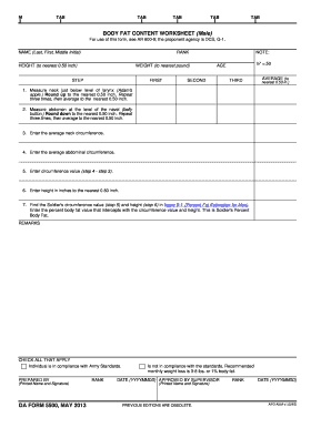 Fillable Online armypubs army BODY FAT CONTENT WORKSHEET (Male). DA ...