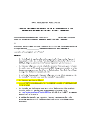 Fillable Online moa04 artoo DATA PROCESSOR AGREEMENT The data processor ...