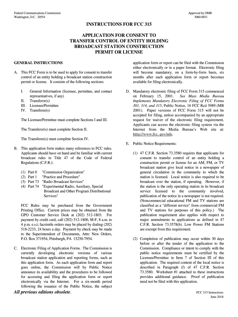 Fillable Online FCC Form 315 applications - Federal Communications ...