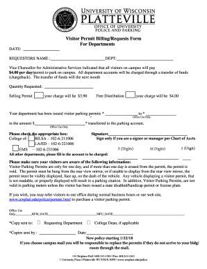 Fillable Online Visitor Permit Billing/Requests Form - uwplatt.edu Fax ...