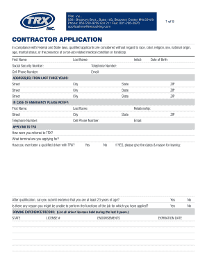 Fillable Online CONTRACTOR APPLICATION - TRX Trucking - Intermodal ...