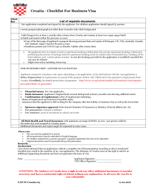 Fillable Online Croatia - Checklist For Business Visa - VFS Global Fax ...