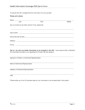 Fillable Online Health Information Exchange (HIE) Opt-In Form Fax Email ...