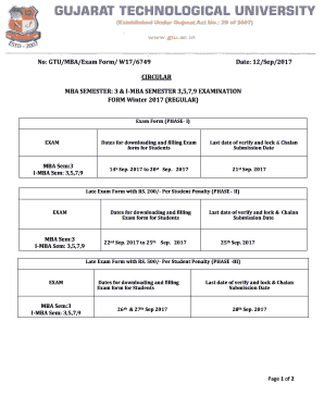 Fillable Online No: GTU/MBA/Exam Form/ W17/6749 Date: 12/Sep/2017 ...