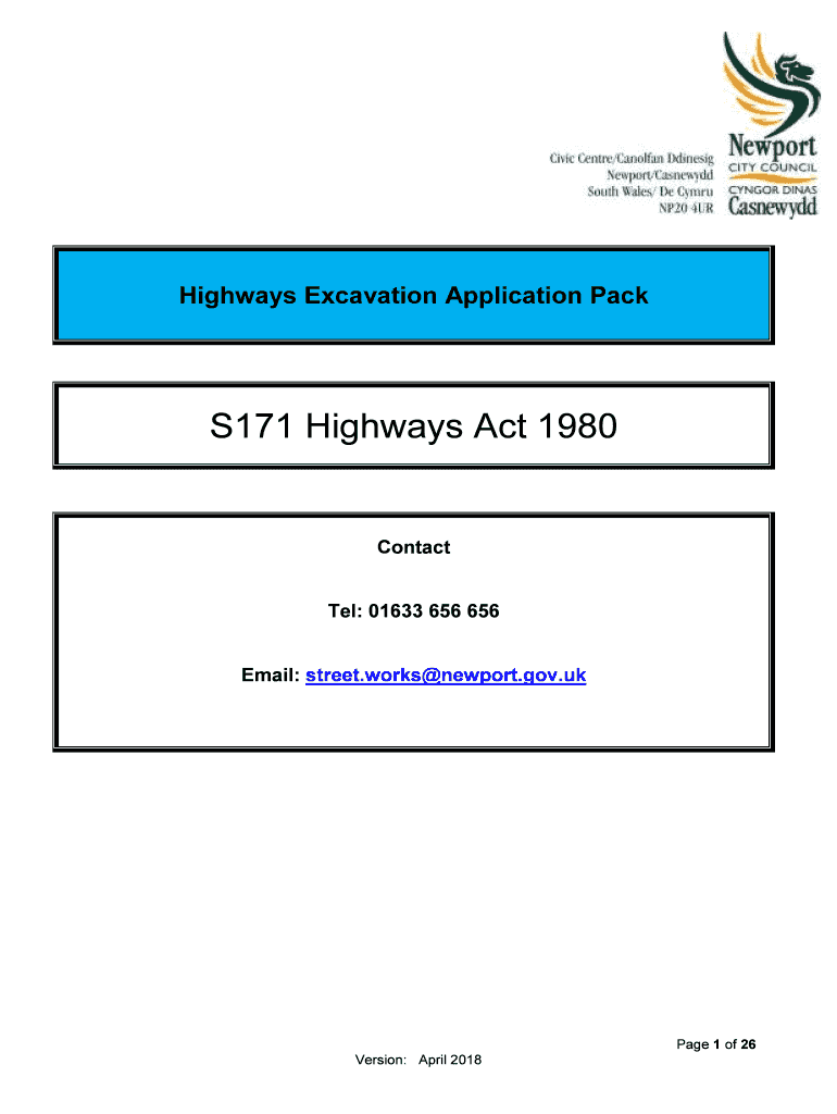Fillable Online Section 171 Highways excavation application pack Fax Email Print - pdfFiller