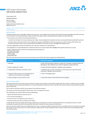 Fillable Online ANZ Super Advantage Life Events Option Form Fax Email ...
