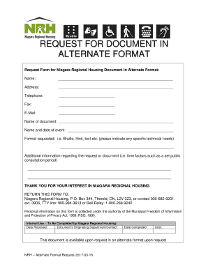 Fillable Online Request for Document in Alternate Format - Niagara ...