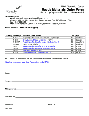 Fillable Online Ready Materials Order Form - FEMA Fax Email Print ...