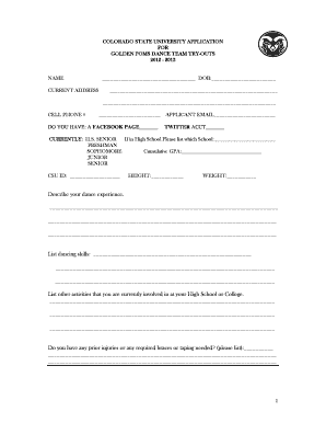 Fillable Online Final Golden Poms Application 12-13.doc Fax Email Print ...